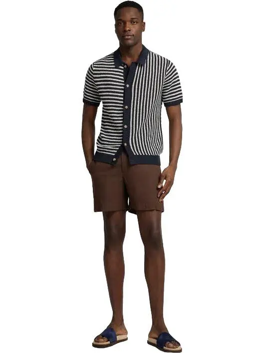 Onia Knit Linen Button-up Short Sleeve - Midnight/egret