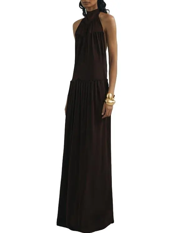REISS Luna Halter Gown - Chocolate