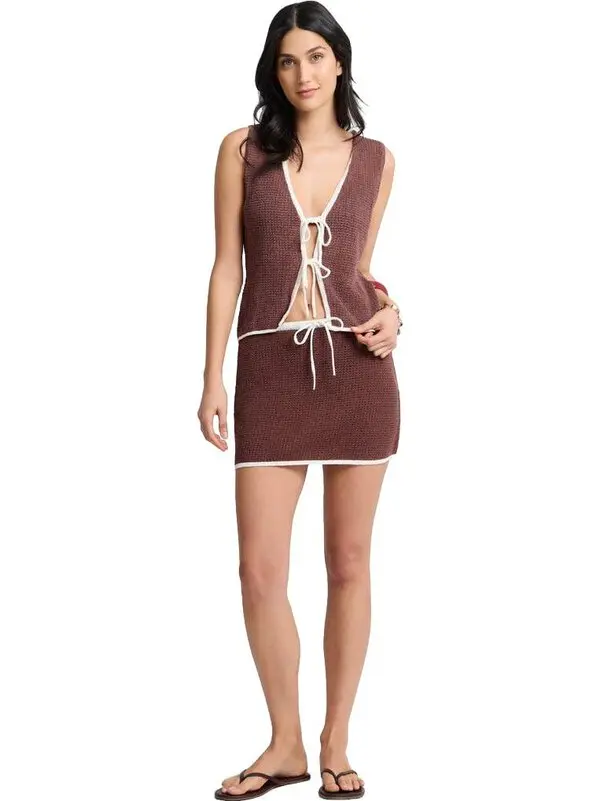 Onia Knit Tie V-neck Tank Top - Brown/white