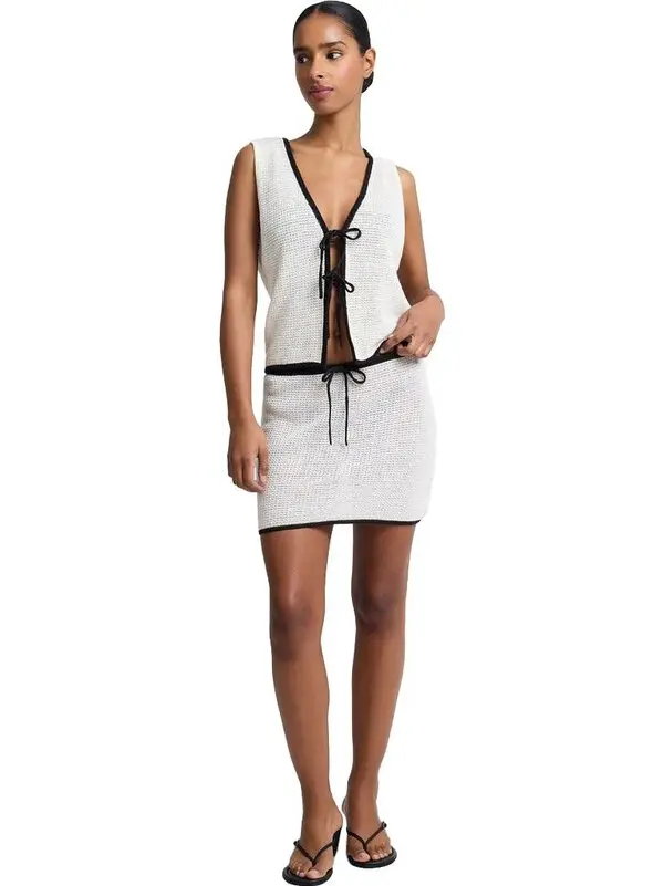 Onia Knit Tie V-neck Tank Top - Egret/black