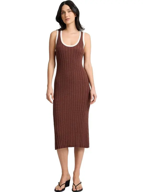 Onia Striped Cotton Bouclé Scoop Neck Tank Dress - Brown