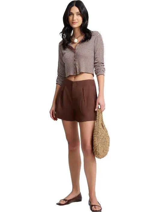 Onia Rib Linen Cardigan - Brown/egret