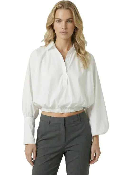 MODENAIRE Long Sleeve Cropped Blouse - White