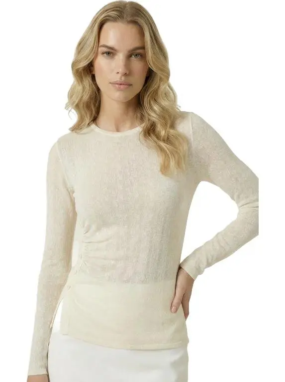 MODENAIRE Long Sleeve Fitted Knit Top - Ivory