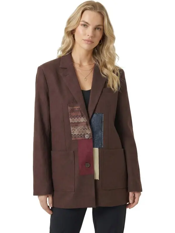 MODENAIRE Patchwork Detail Notched Lapel Blazer - Dark Brown