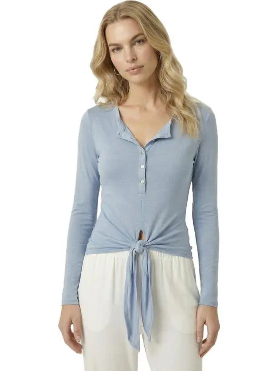 MODENAIRE Long Sleeve Henley Top - Heathered Light Blue