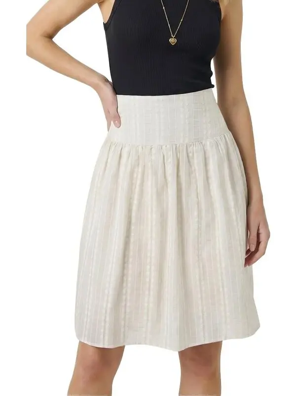 MODENAIRE Textured Smocked Waist A-line Skirt - Ivory