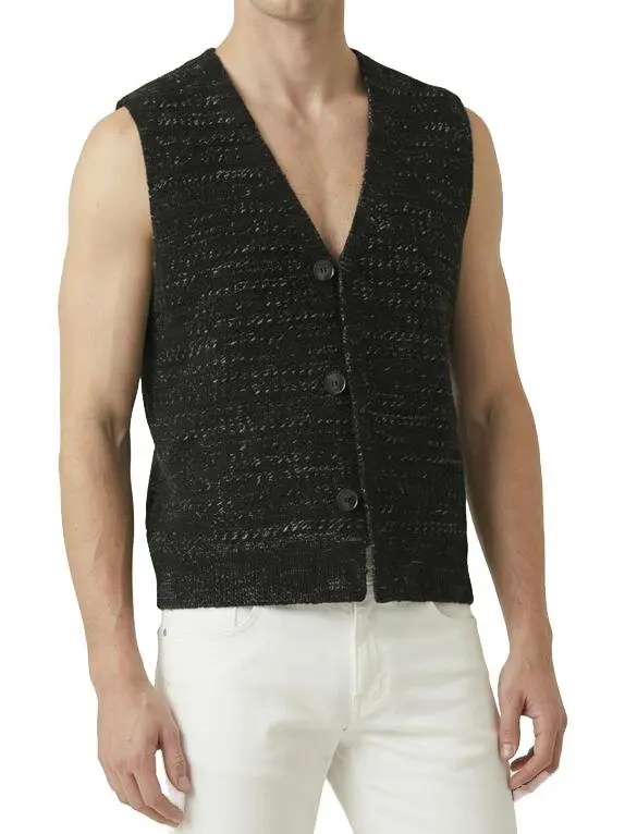MODENAIRE Textured Knit V-neck Button-front Vest - Black