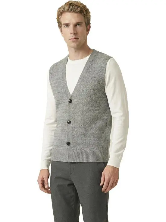 MODENAIRE Textured Knit V-neck Button-front Vest - Gray