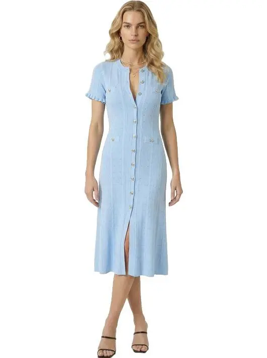 MODENAIRE Button-front Knit Midi Dress - Blue