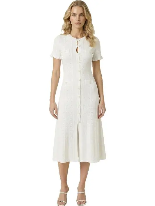 MODENAIRE Button-front Knit Midi Dress - White