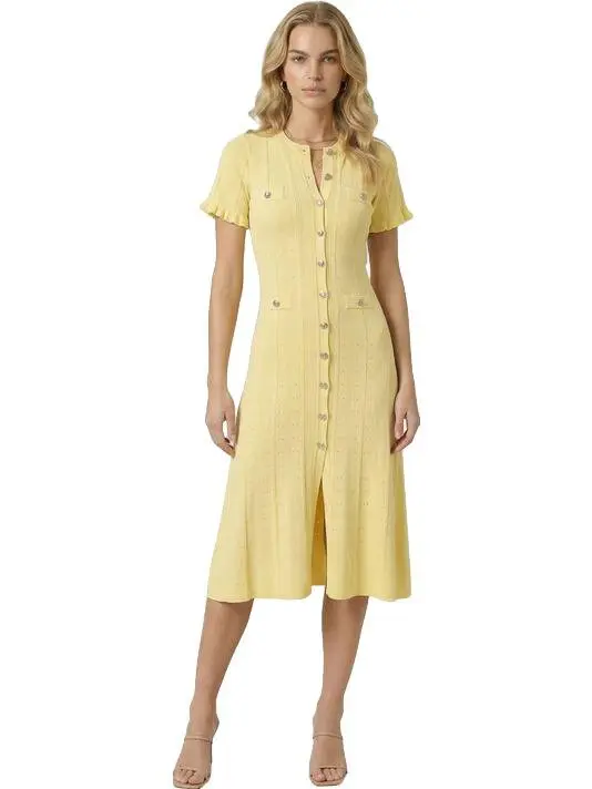 MODENAIRE Button-front Knit Midi Dress - Yellow