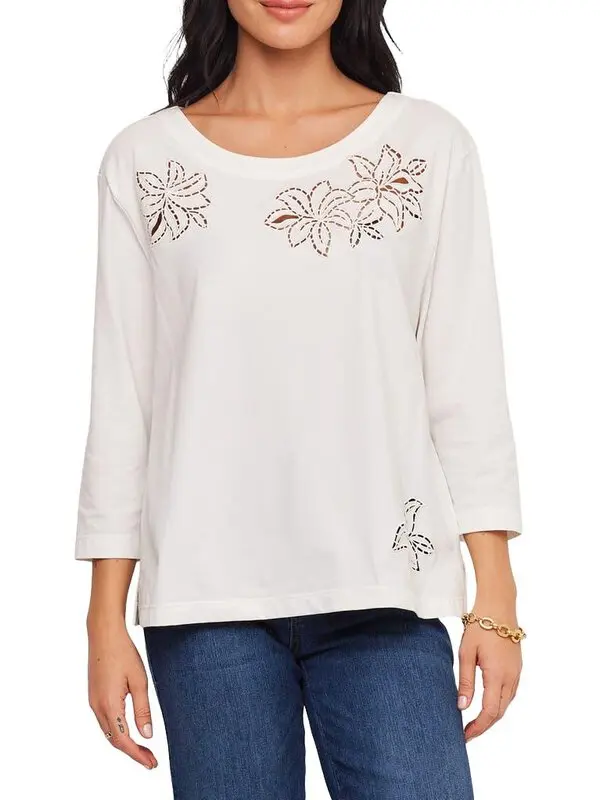 Karen Kane Embroidered Cutout Top - Off White