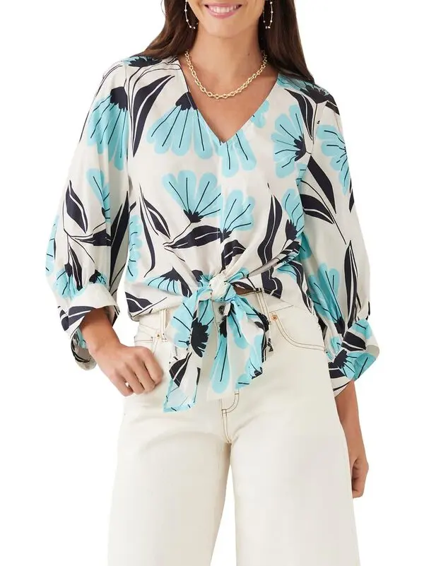 Karen Kane Tie Front Printed Top - Print