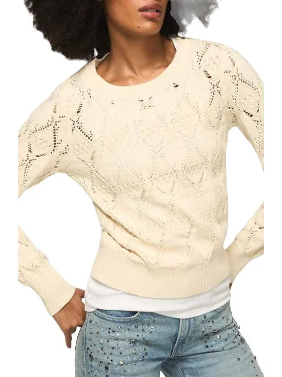 Lucky Brand Open Stitch Crewneck Sweater - Tofu