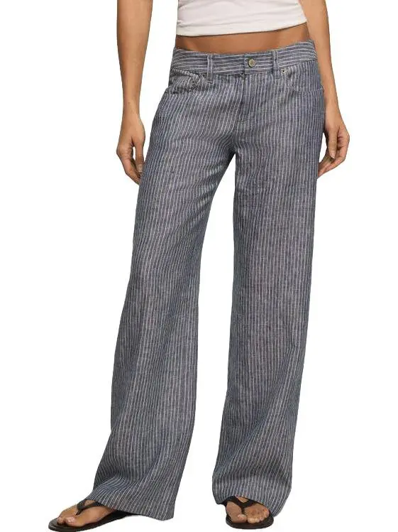 Lucky Brand Stripe Linen Wide Leg Pants - Navy Stripe