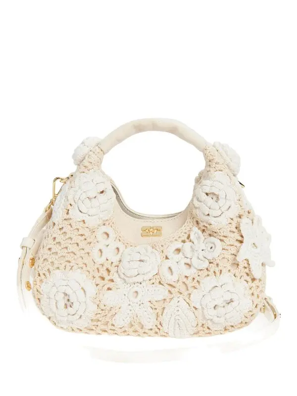 GANNI Mini Crochet Hobo Bag - Egret