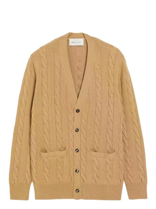 AMI Paris Wool And Cotton Cable-stitch Cardigan - Brown
