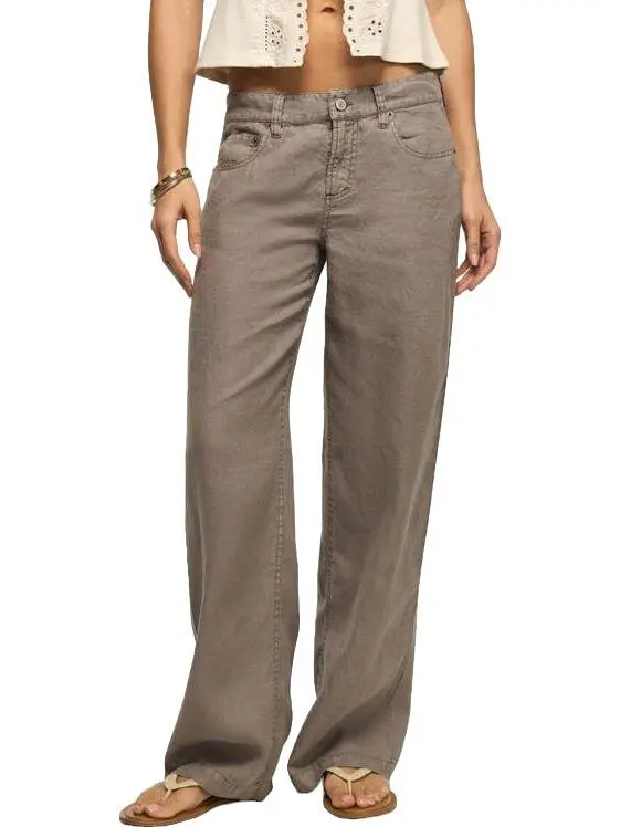 Lucky Brand Baggy Wide Leg Linen Pants - Castlerock