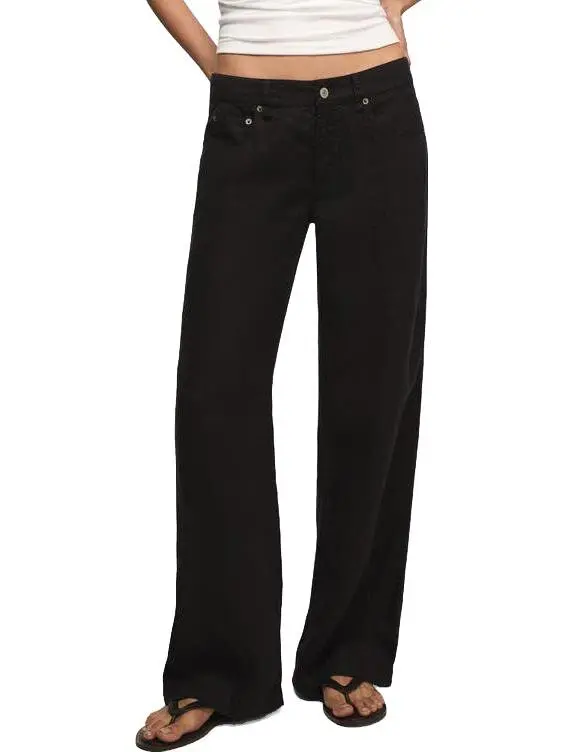 Lucky Brand Baggy Wide Leg Linen Pants - Caviar