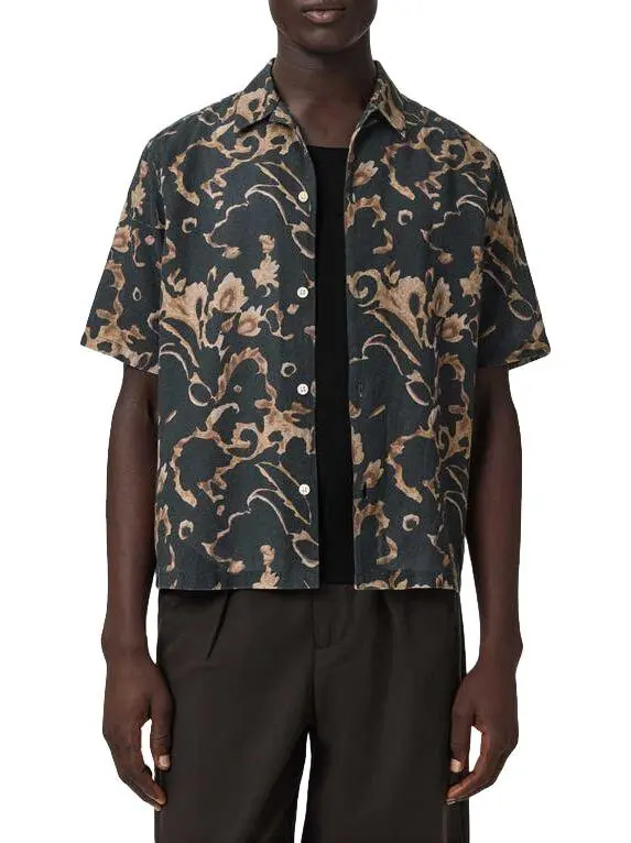 ALLSAINTS Fortune Linen & Cotton Short Sleeve Button-up Shirt - Bank Brown
