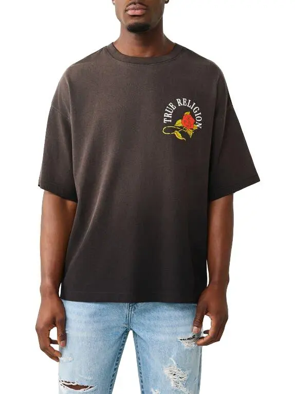 True Religion Oversize Floral Snake Graphic T-shirt - Jet Black