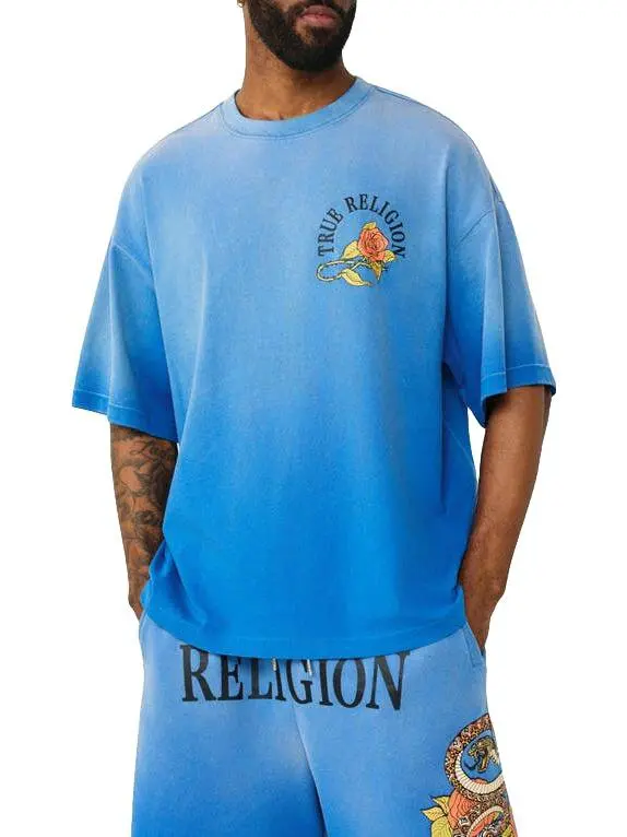True Religion Oversize Floral Snake Graphic T-shirt - Lapis Blue