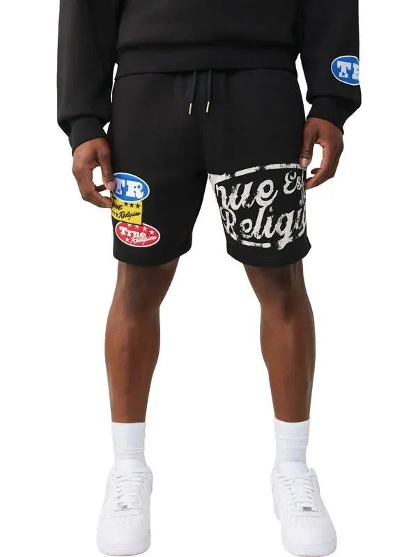 True Religion Logo Patch Cotton-blend Sweat Shorts - Jet Black