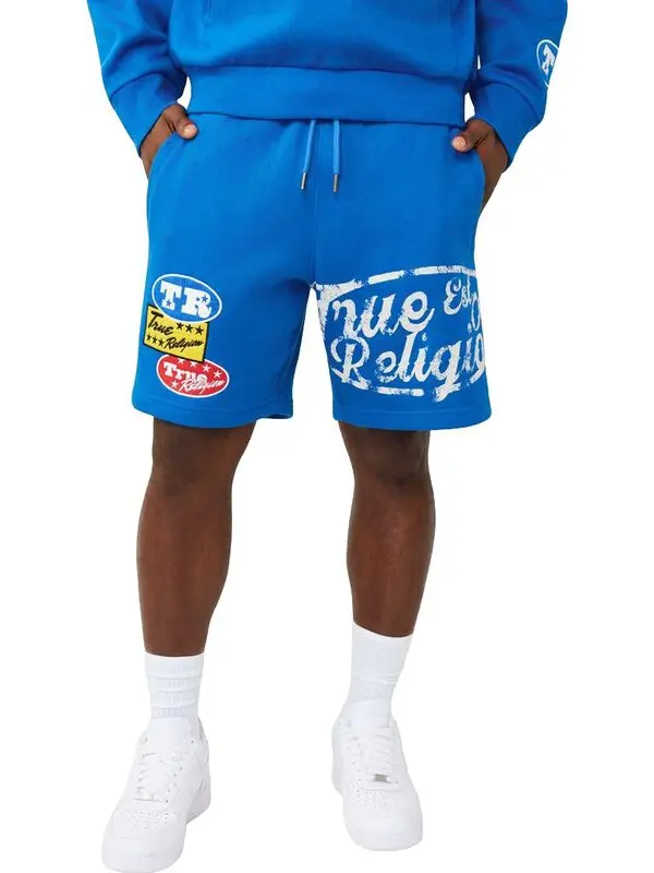 True Religion Logo Patch Cotton-blend Sweat Shorts - Lapis Blue
