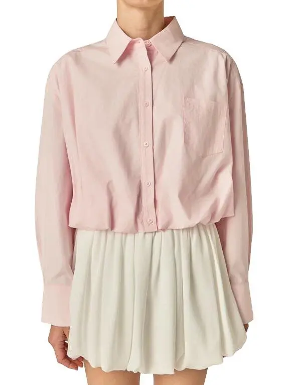 English Factory Long Sleeve Bubble Hem Button-up Shirt - Pink