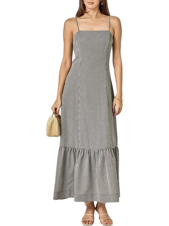 English Factory Gingham Ruffle Hem Maxi Dress - Black White
