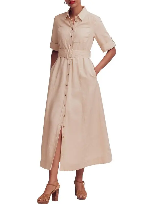 Boden Linen Blend Shirt Dress - Coffee