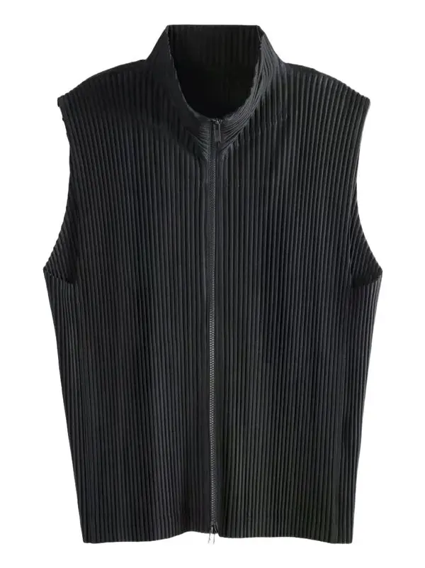 Issey Miyake Pleated Zip-up T-shirt - Black