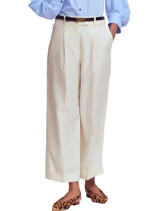 Boden Chiswick Crop Linen Trousers - Ivory