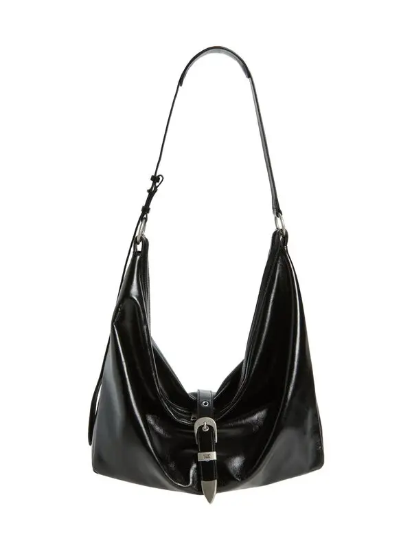 MARGESHERWOOD Belted Leather Hobo Bag - Black Glossy Plain