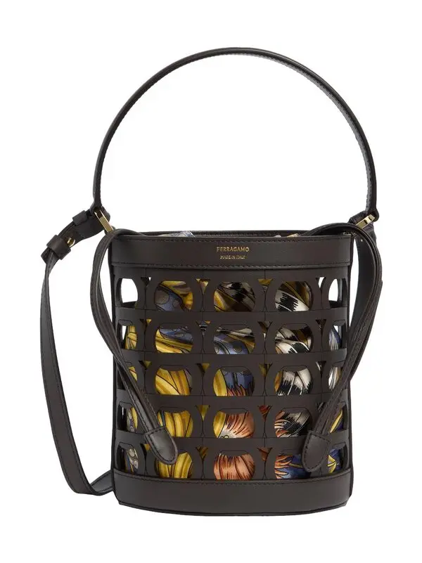 FERRAGAMO Gancio Leather Bucket Bag - Testa Di Moro