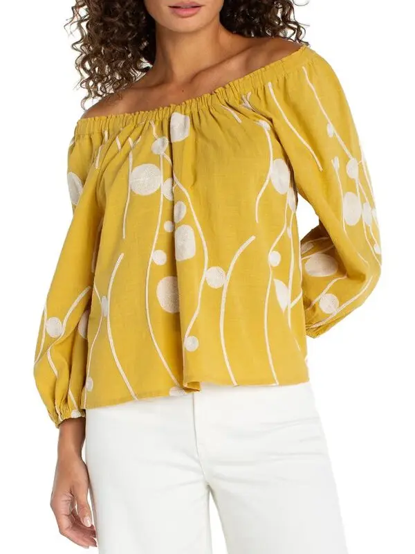 LIVERPOOL Embroidered Off-the-shoulder Cotton Top - Yellow/cream