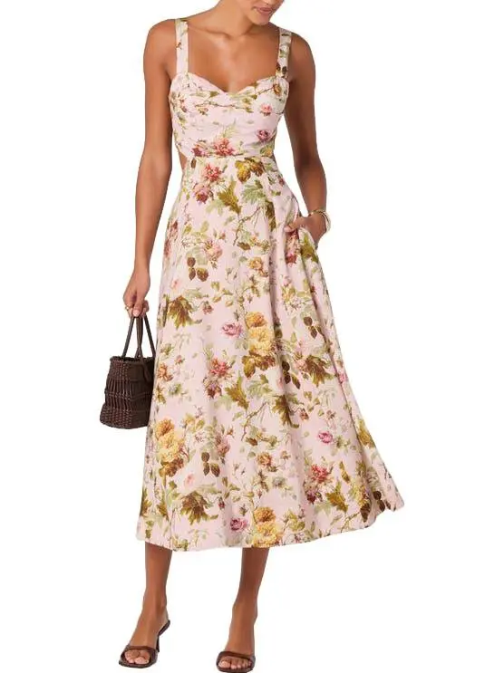 Astr The Label Ciana Floral Tie Strap Dress - Pink Green Bloom