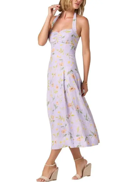 Astr The Label Jesenia Floral Halter Neck Dress - Purple Floral