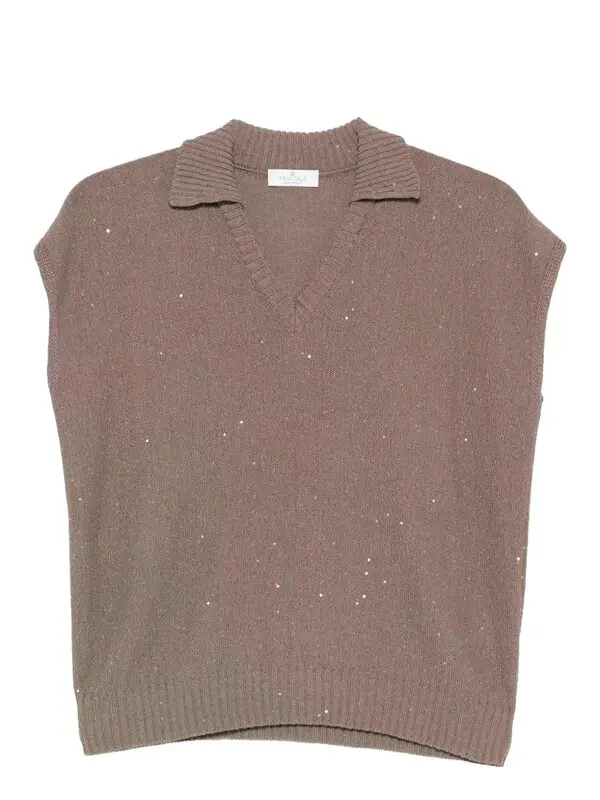 PANICALE Sequin-embellished V-neck Top - Brown