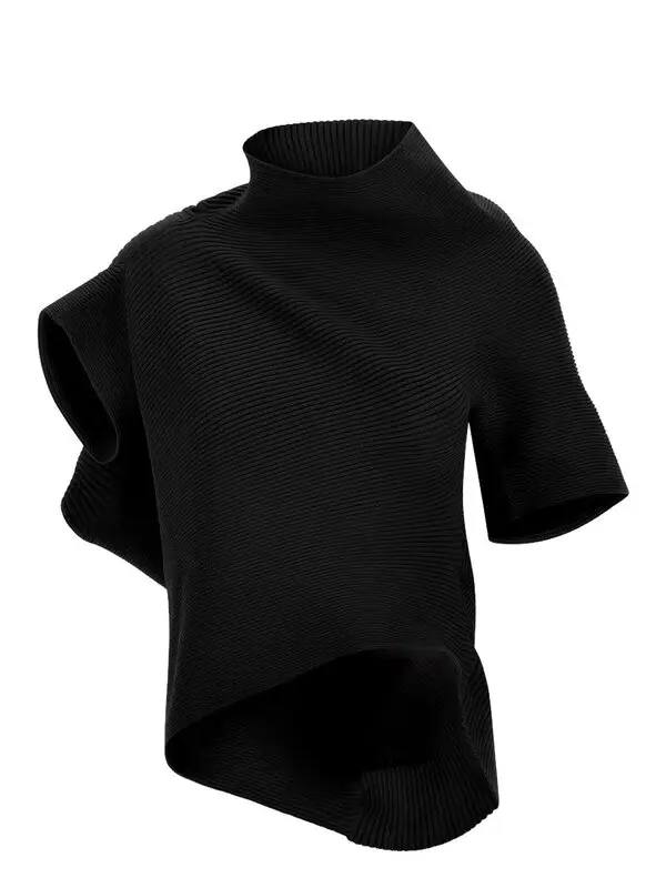 Issey Miyake Life Form Asymmetric Ribbed Top - Black