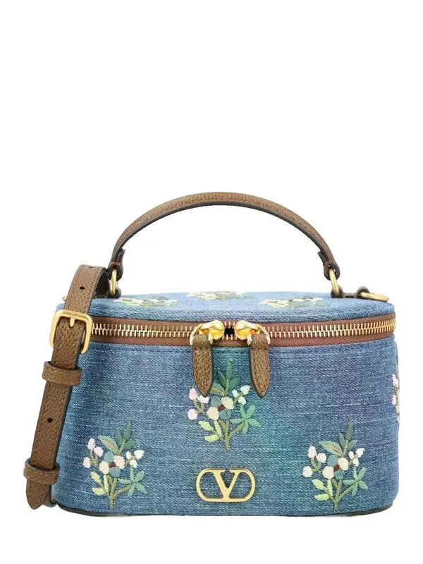 Valentino Garavani Vanity Floral-embroidered Denim Tote - Blue