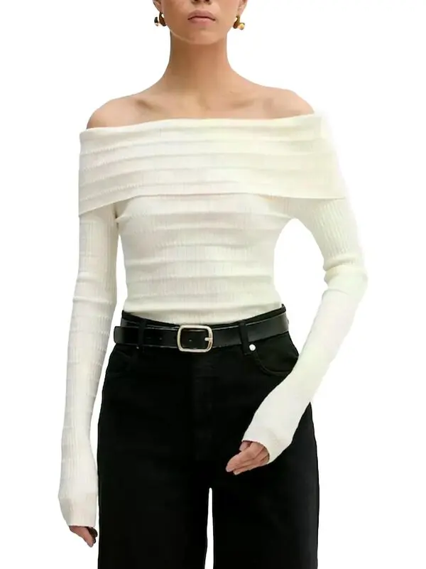 Marella Off-the-shoulder Ribbed Knit Sweater - Neutrals
