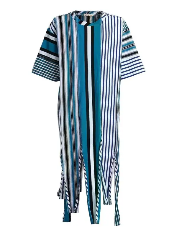 Marni Fringe-detail Striped T-shirt - Blue