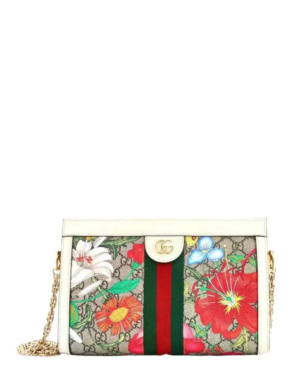 Gucci Ophidia Chain Shoulder Bag Flora Gg Coated Canvas - Brown