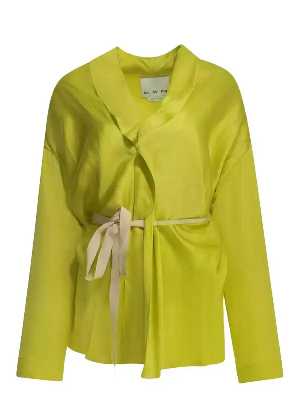 SA SU PHI Belted Shawl-collar Coat - Yellow