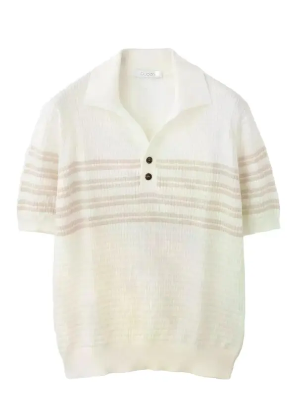 CRUCIANI Striped Waffle-knit Polo Shirt - Neutrals