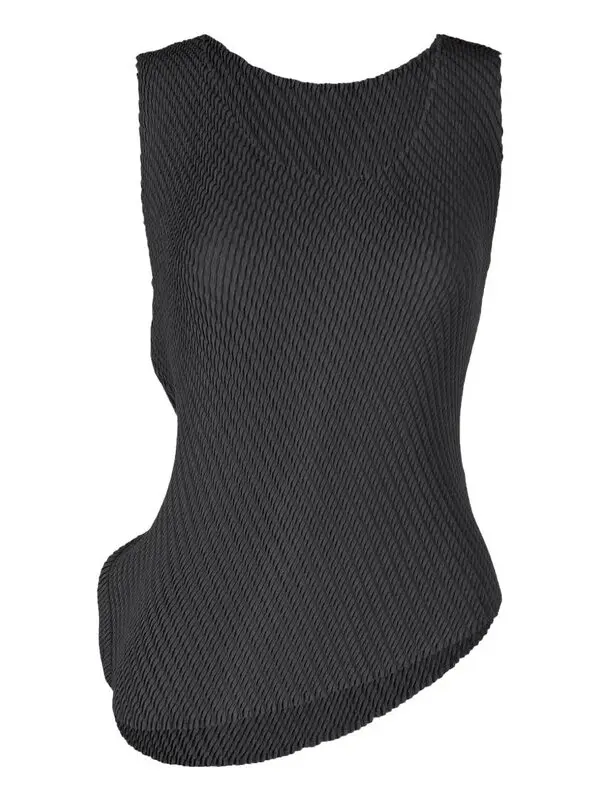 Issey Miyake Pleated Asymmetric Top - Black