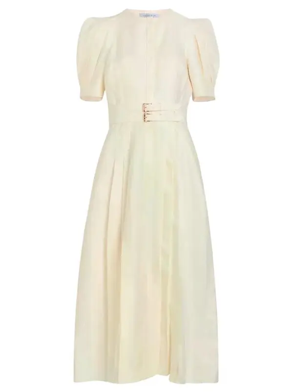 Gabriela Hearst Belted Puff-sleeve Midi Dress - Neutrals