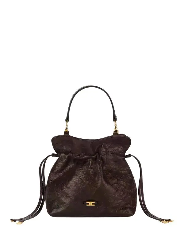 Elisabetta Franchi Ostrich-effect Drawstring Tote - Brown